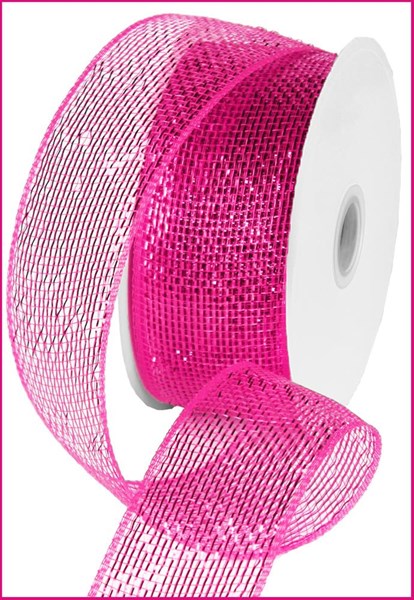 Deco Poly Mesh Ribbon : Metallic Hot Pink - 2.5 Inches x 25 Yards (75 ...